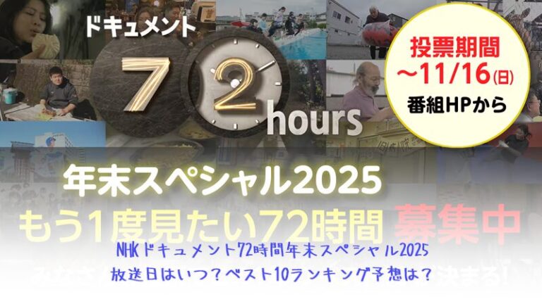 NHKドキュメント72時間年末スペシャル2025放送日はいつ？ベスト10ランキング予想は？